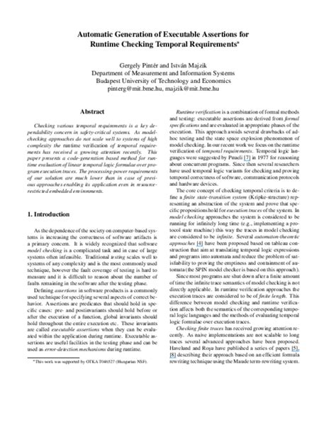 Pdf Automatic Generation Of Executable Assertions For Runtime
