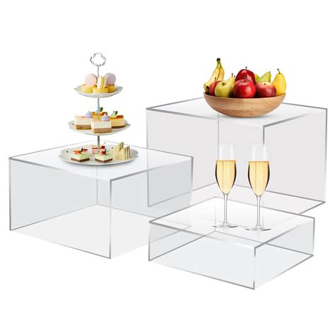 Bouiexye Clear Buffet Risers 3pcs Acrylic Boxes Display