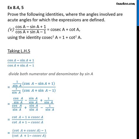 Ex 8 4 5 Class 10 Ncert Solutions Prove I Cosec Cot 2 1