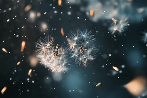 Macro Shot Of Dandelion Seeds In The Wind Delicate Textures With Fine Fluffy Structures