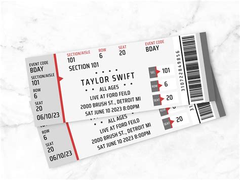 Realistic Concert Ticket Stub Editable Ticketmaster Stub Custom