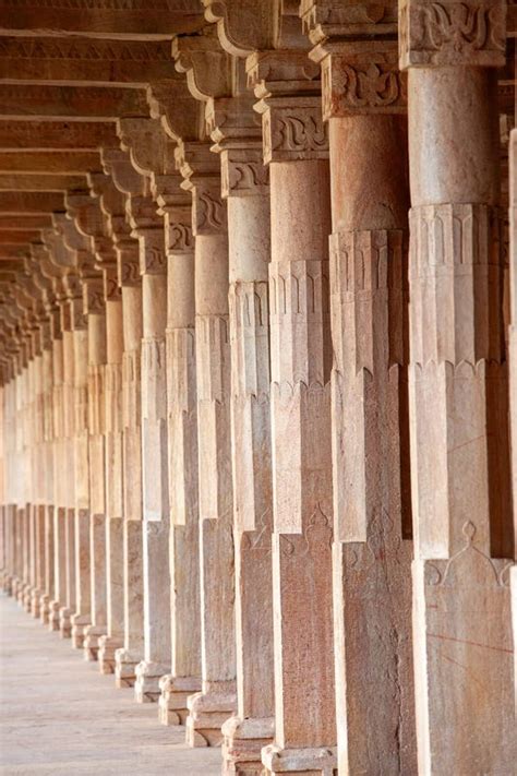 A Long Row Of Pillars With A Lot Of Detail On Them Mandu India Stock Image Image Of History