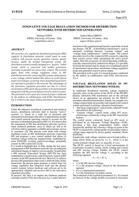 PDF Innovative Voltage Regulation Method For Distribution Networks With Distributed Generation
