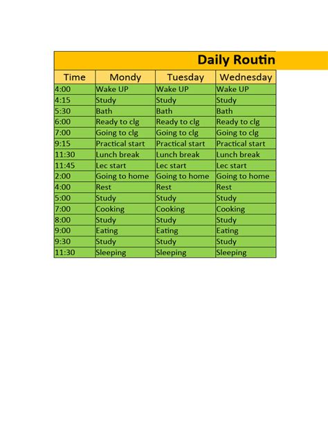 Daily Routine Timetable Pdf