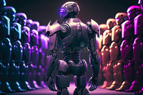 Robots Army Commander Automation Of Robotic Technical Processes Stock Illustration