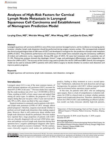 Pdf Analyses Of High Risk Factors For Cervical Lymph Node Metastasis In Laryngeal Squamous