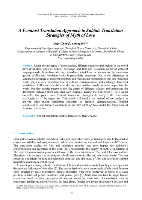 PDF A Feminist Translation Approach To Subtitle Translation Strategies Of Myth Of Love