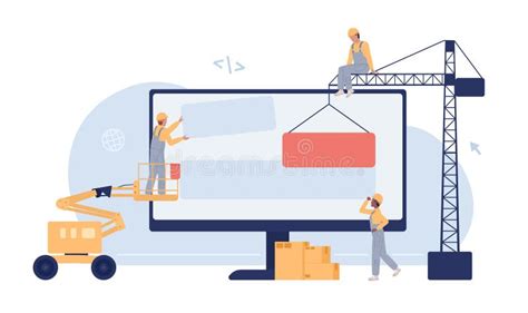 Building Website Project As Programming Homepage Process Tiny Person Stock Vector Illustration