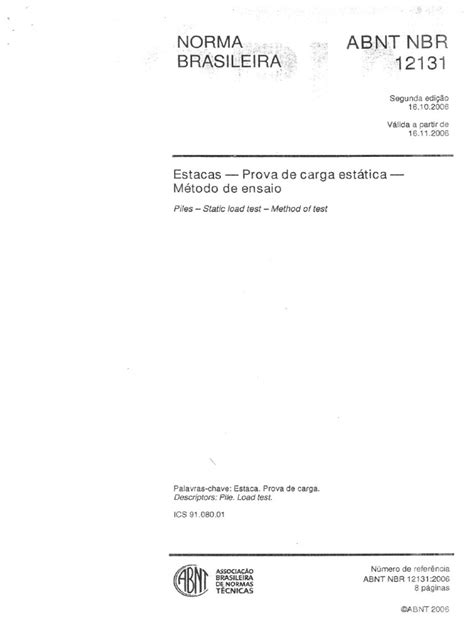 Nbr 12131 2006 Estacas Prova Carga Estática Pdf