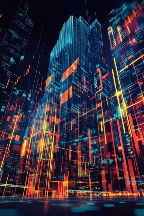 A Digital 3d Representation Of A Bank Building With Glowing Financial Charts Lighting Up The