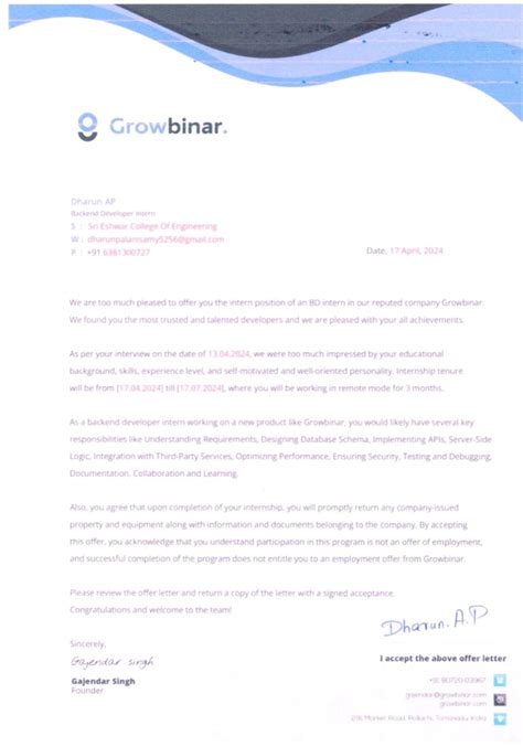 Internship Backenddeveloper Growbinar Newopportunities Excitingjourney Dharun A P 17