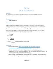 Lab Projectile Motion Docx PHY Lab Projectile Motion Purpose To Examine How