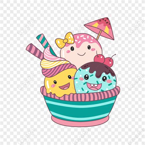 귀여운 일러스트 만화 아이스크림 파란색 손으로 그린 그림하얀캐릭터 Png 일러스트 무료 다운로드 Lovepik