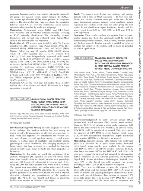 Pdf 2022 Ra 1457 Esgo Gynecological Cancer Detection Using Fourier Transformed Infra Red