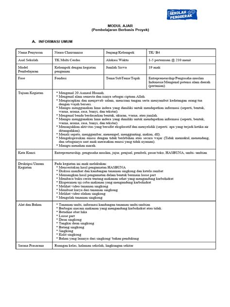 Contoh Modul Ajar Berbasis Project Reguler Pdf