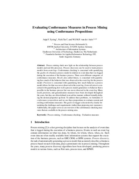 pdf evaluating conformance measures in process mining using
