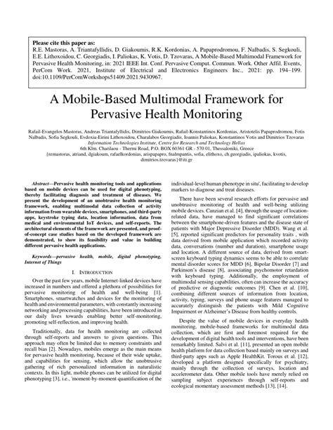 Pdf A Mobile Based Multimodal Framework For Pervasive Health Monitoring