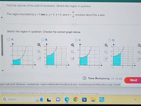 Solved Find The Volume Of The Solid Of Revolution Sketch