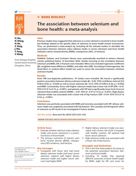 Pdf The Association Between Selenium And Bone Health A Meta Analysis