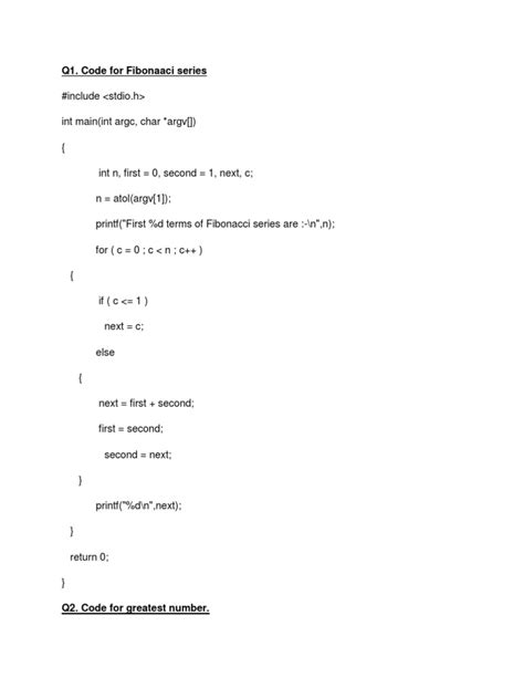Q1 Code For Fibonaaci Series Pdf Computer Engineering Computer