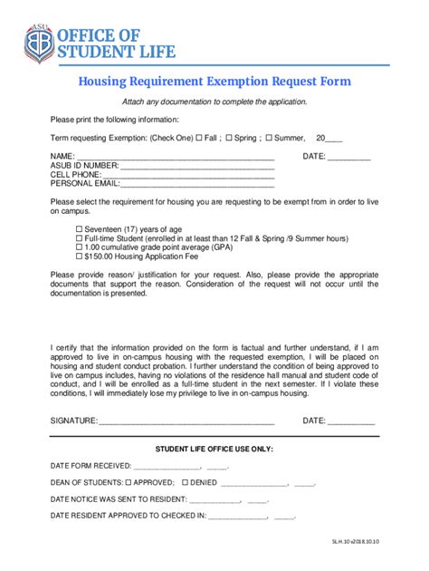 Fillable Online Housing Requirement Exemption Request Form Fax Email