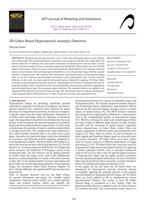 Pdf 3d Gabor Based Hyperspectral Anomaly Detection