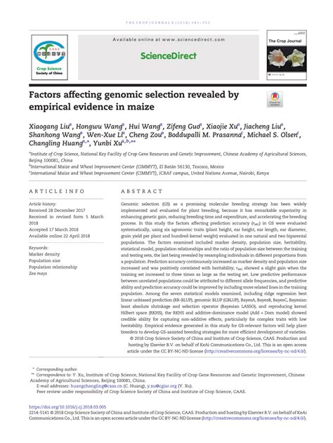 Pdf Factors Affecting Genomic Selection Revealed By Empirical Evidence In Maize