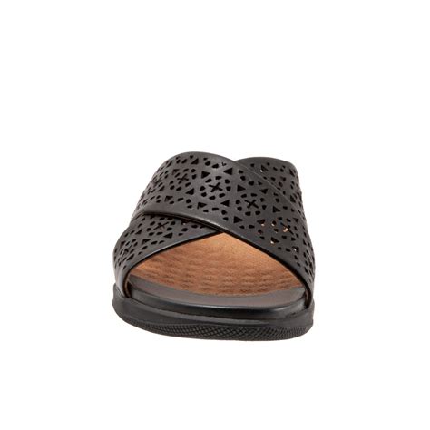 Softwalk Tillman S1502 010 Womens Black Wide Leather Slides Sandals Sh