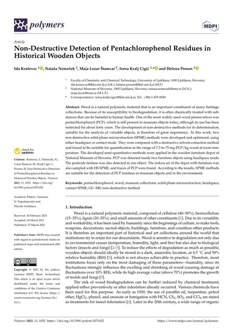 Pdf Non Destructive Detection Of Pentachlorophenol Residues In
