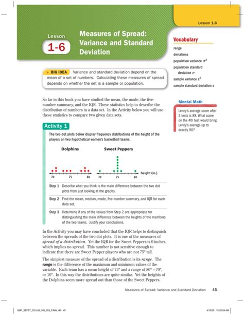 Variance And Standard Deviation Measures Of Spread