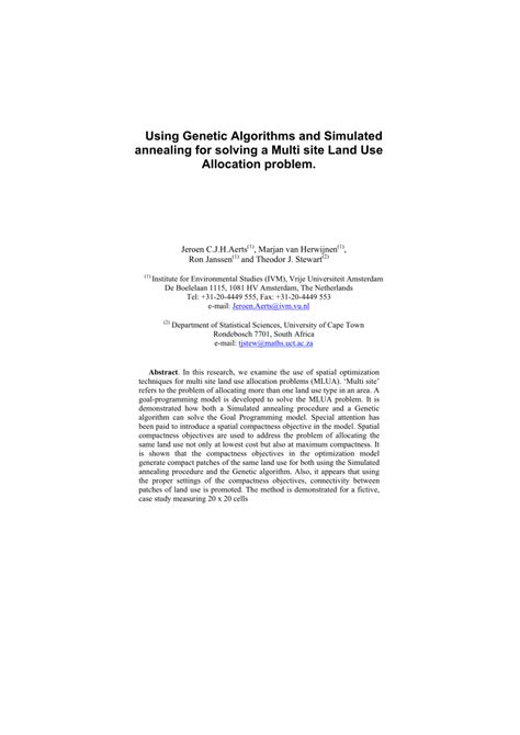 Pdf Using Genetic Algorithms And Simulated Annealing For Solving A Multi Site Land Use