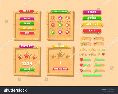 Game Ui Wooden Board Pop Screen Stock Vector Royalty Free 2018036666 Shutterstock