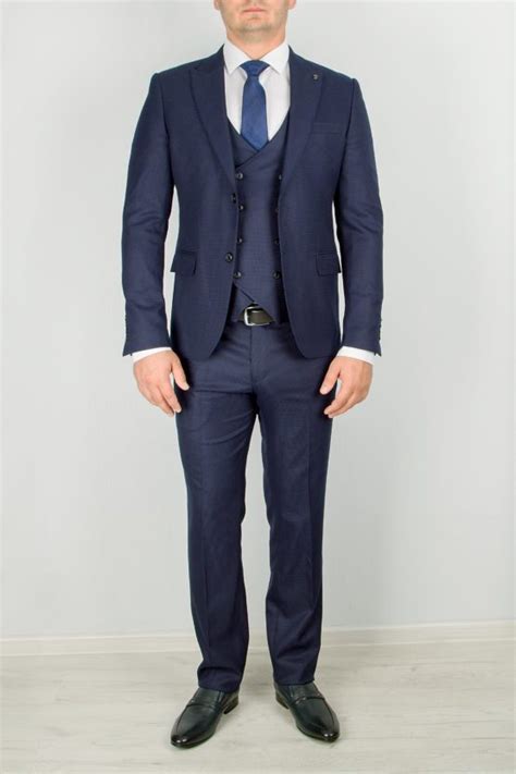 Купить Костюм тройка синего цвета приталенная модель в Москве Mens Segment