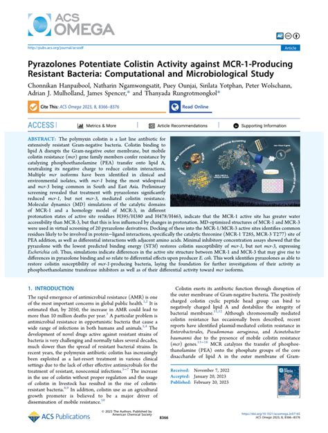 Pdf Pyrazolones Potentiate Colistin Activity Against Mcr 1 Producing