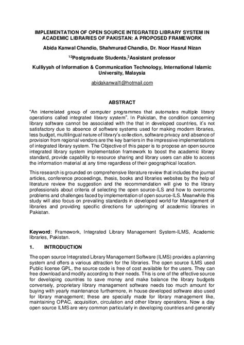 Pdf Implementation Of Open Source Integrated Library System In Academic Libraries Of Pakistan