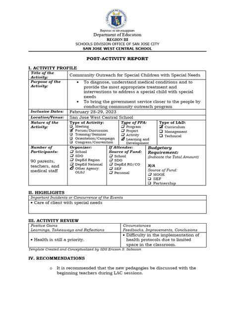 Template Post Activity Report Pdf Learning