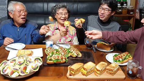 빵 잔치 열렸네~ 할머니가 직접만든 빵 먹방 또띠아 양배추샌드위치 프렌치토스트 뉴욕핫도그 Bread Mukbang Korean Food Recipes