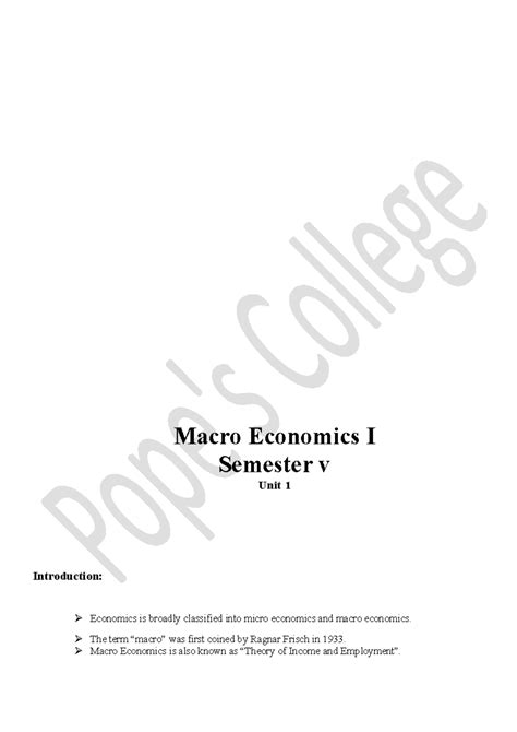Macro Economics I Semester V Unit Macro Economics I Semester V Unit Introduction