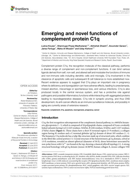 PDF Emerging And Novel Functions Of Complement Protein C Q