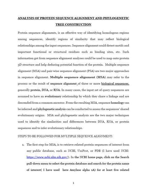 Analysis Of Protein Sequence Alignment And Phylogenetic Tree Construction Pdf Sequence