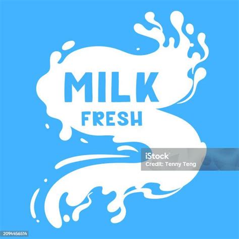 유백색 스플래시 로고입니다 만화 우유 흐름 로고 암소 또는 염소 유제품 스플래시 라벨 레터링 플랫 벡터 일러스트 레이 션 신선한 우유 흐름 로고 개념에 대한 스톡 벡터 아트