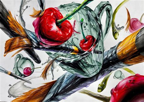 상연t 유리컵체리붓 완성작~ 그림 그림 디자인 미술 구도