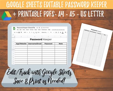 Editable Password Keeper Google Sheets Password Tracker Template Printable Password Log PDF