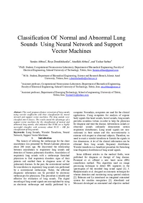 Pdf Classification Of Normal And Abnormal Lung Sounds Using Neural Network And Support Vector