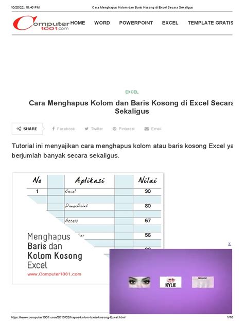 Cara Menghapus Kolom Dan Baris Kosong Di Excel Secara Sekaligus Pdf Metode And Bahan Ajar