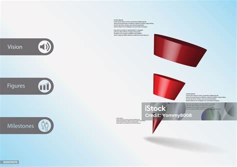 경사진 콘 삼각형의 모티브로 3d 그림 Infographic 템플릿 간단한 기호 및 텍스트 바에 측에 3 개의 빨간 조각 가로 분할 라이트 블루 그라데이션 배경으로