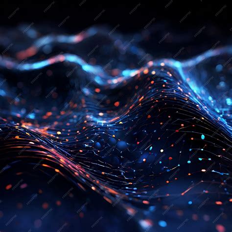 Premium Photo Abstract Blue Background With Interweaving Of Colored Dots And Lines Wave Of