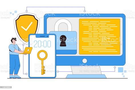 플랫 데이터 보안 시스템 개념 개요 디자인 스타일 방문 페이지 웹 배너 인포 그래픽 영웅 이미지를위한 최소 벡터 일러스트 레이