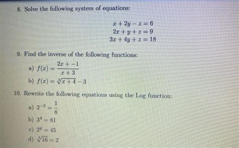 Solved Solve The Following System Of Equations Chegg