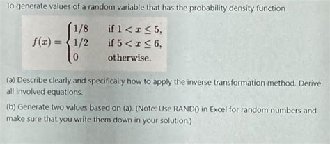 Solved To Generate Values Of A Random Variable That Has The